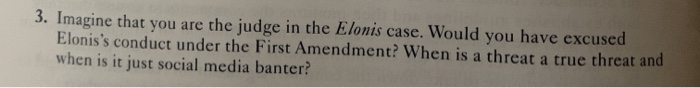 Solved 3. Imagine that you are the judge in the Elonis case. | Chegg.com