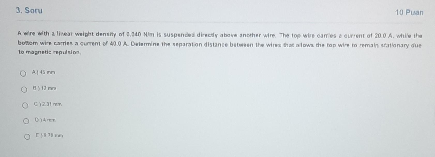 Solved A wire with a linear weight density of 0.040 N/m is | Chegg.com
