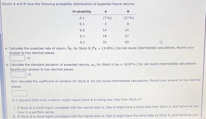 Solved Stocks A and B have the following probability | Chegg.com