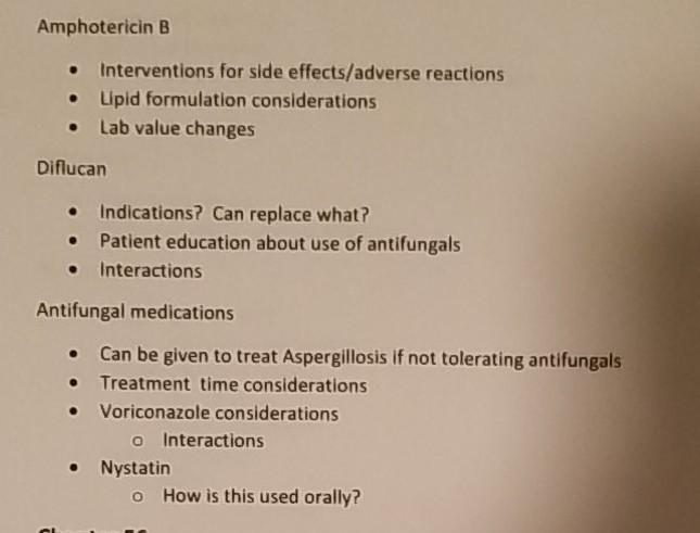 Solved Amphotericin B . Interventions for side | Chegg.com