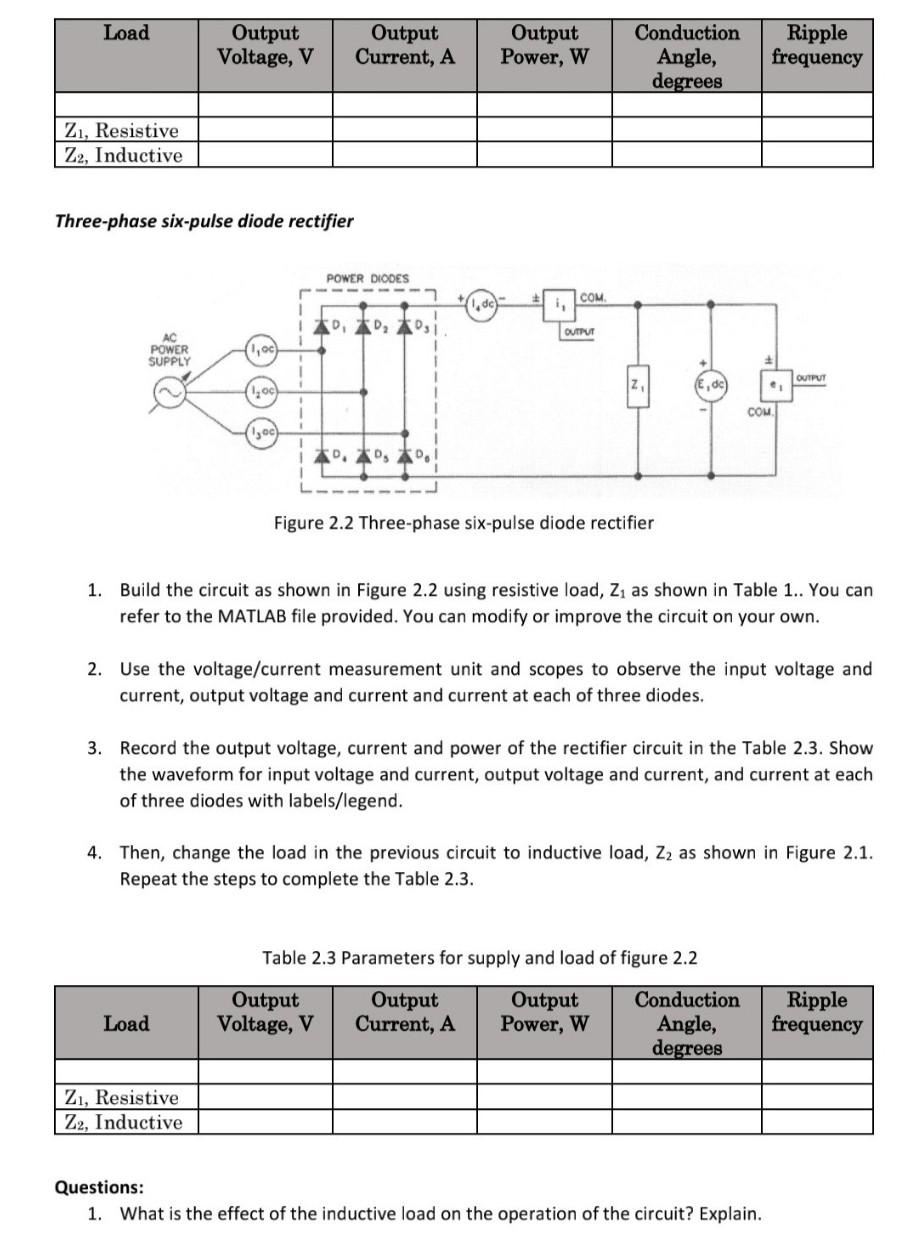 Solved Question 1 - Three-phase diode rectifier Three-phase | Chegg.com