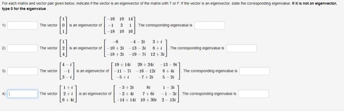 Solved For each matrix and vector pair given below, indicate | Chegg.com