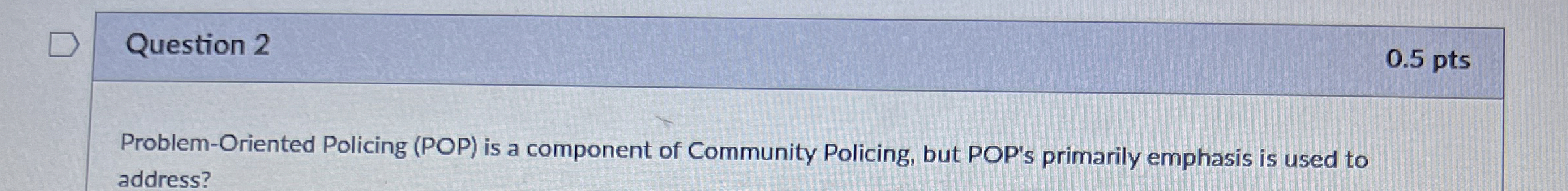 Solved Question 20.5 ﻿ptsProblem-Oriented Policing (POP) ﻿is | Chegg.com
