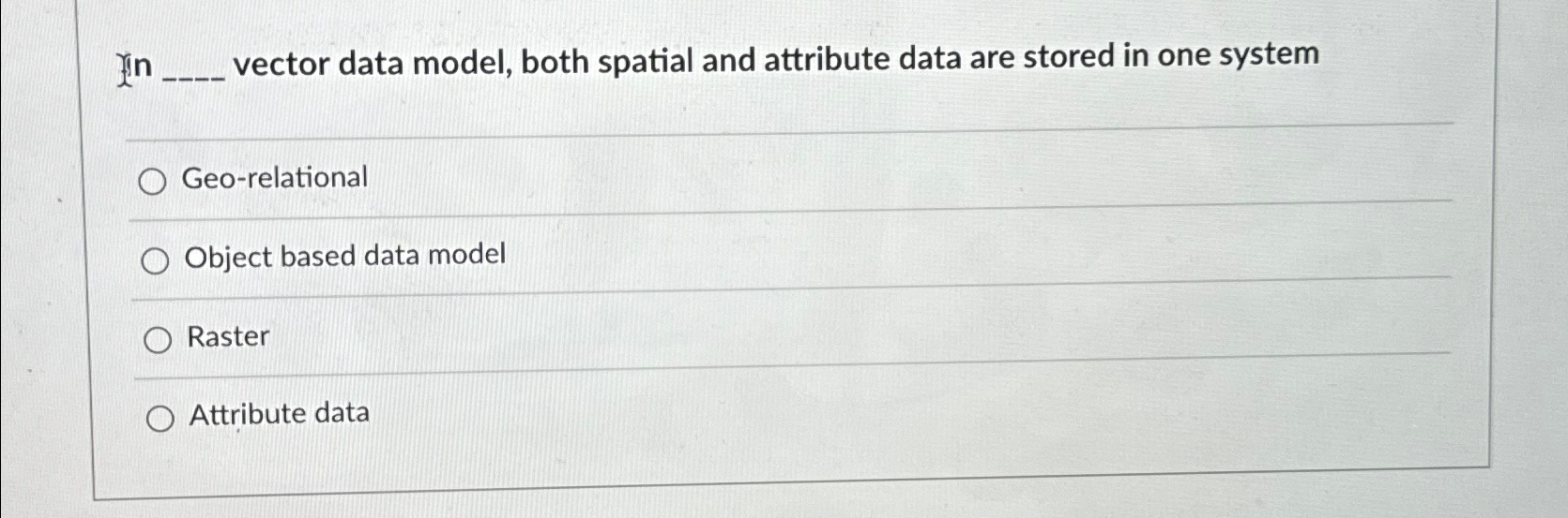Solved in vector data model, both spatial and attribute data | Chegg.com