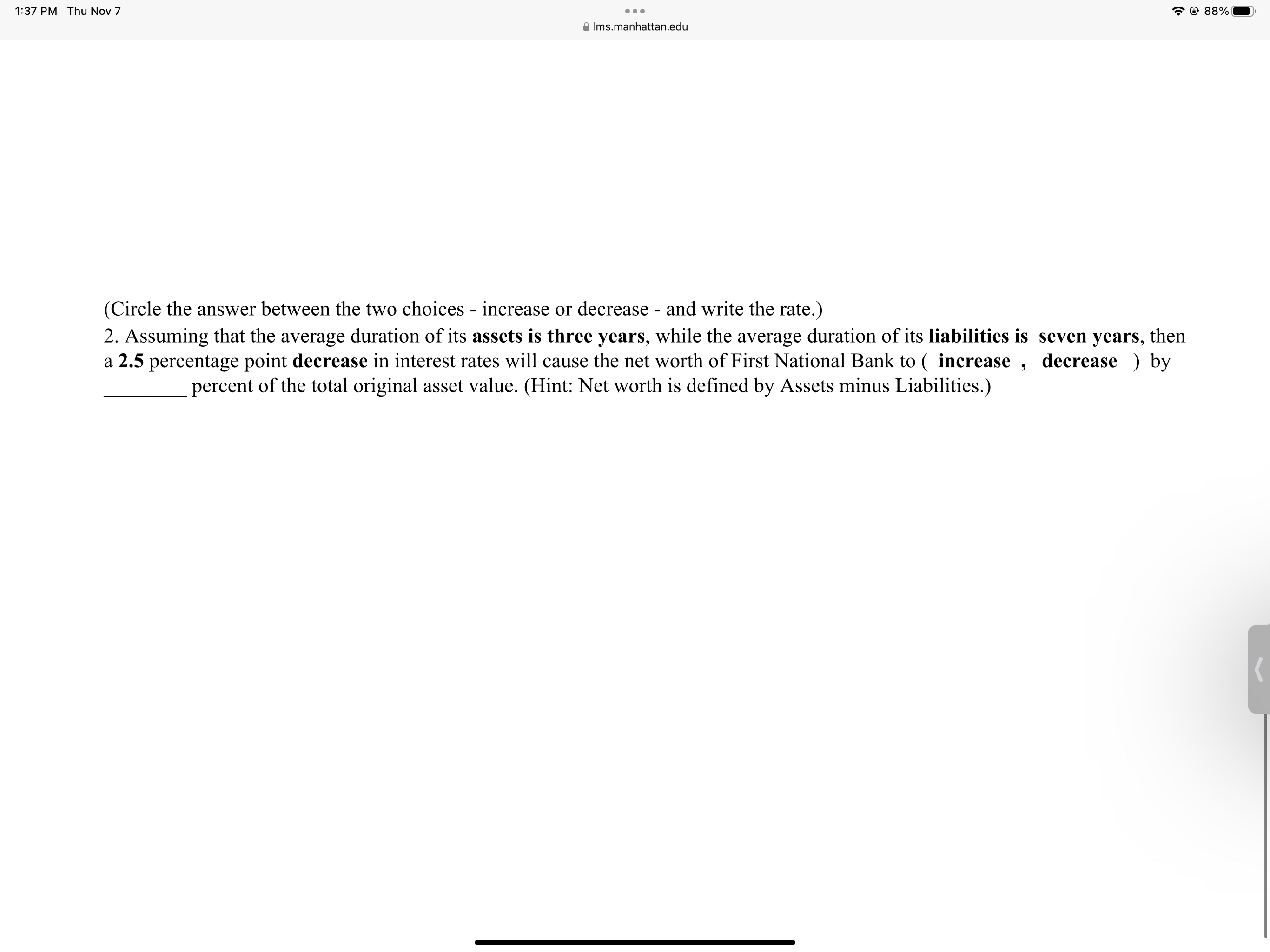 Solved 1:37 ﻿PM Thu Nov 7Ims.manhattan.edu( 88%(Circle the | Chegg.com