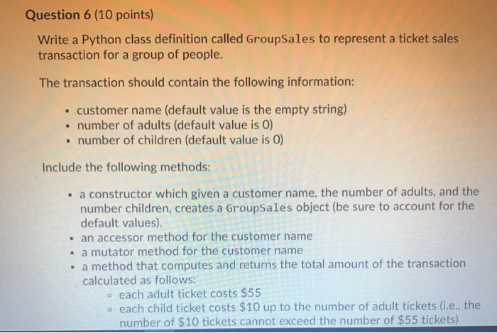 Solved Question 6 10 Points Write A Python Class 7926