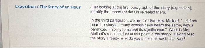 Exposition / The Story of an Hour Just looking at the | Chegg.com