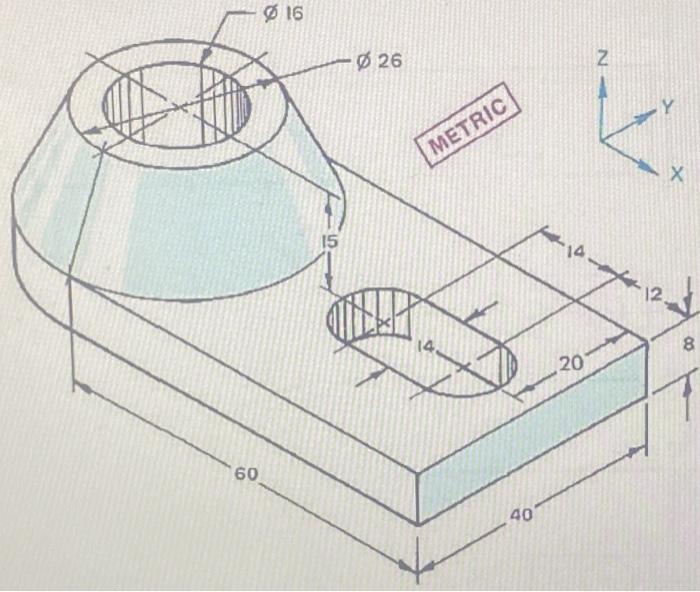 Solved I need help drawing a 3 view 3rd angle drawing of the | Chegg.com