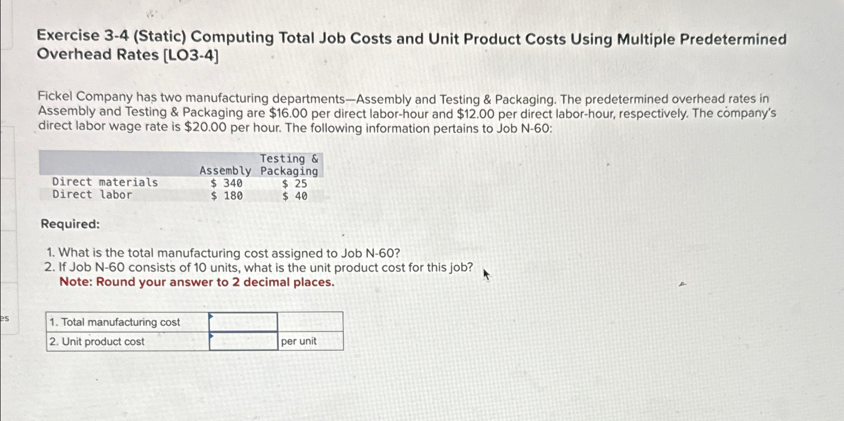 Solved Exercise 3-4 (Static) ﻿Computing Total Job Costs and | Chegg.com