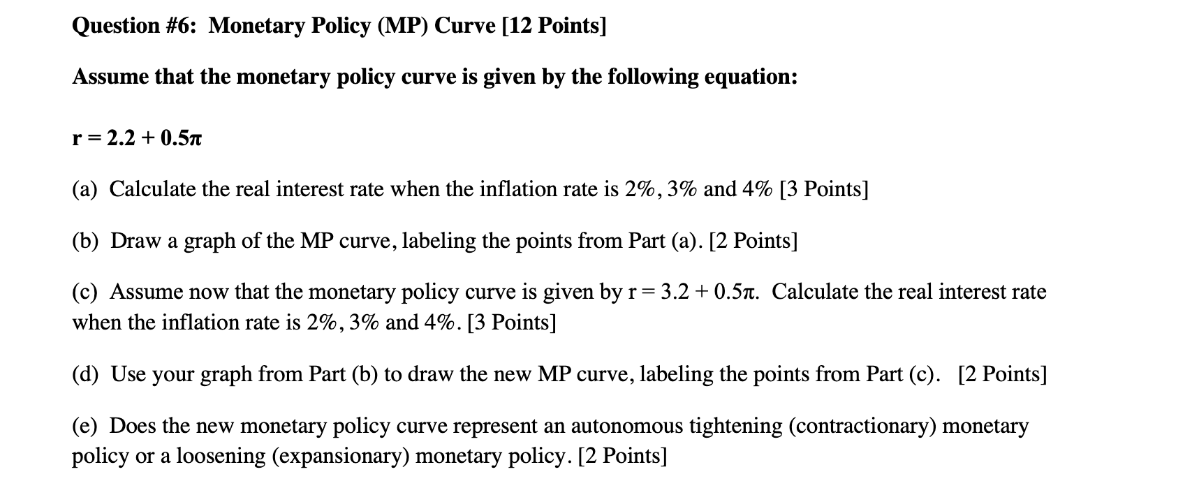 Solved Question #6: Monetary Policy (MP) ﻿Curve [12 | Chegg.com