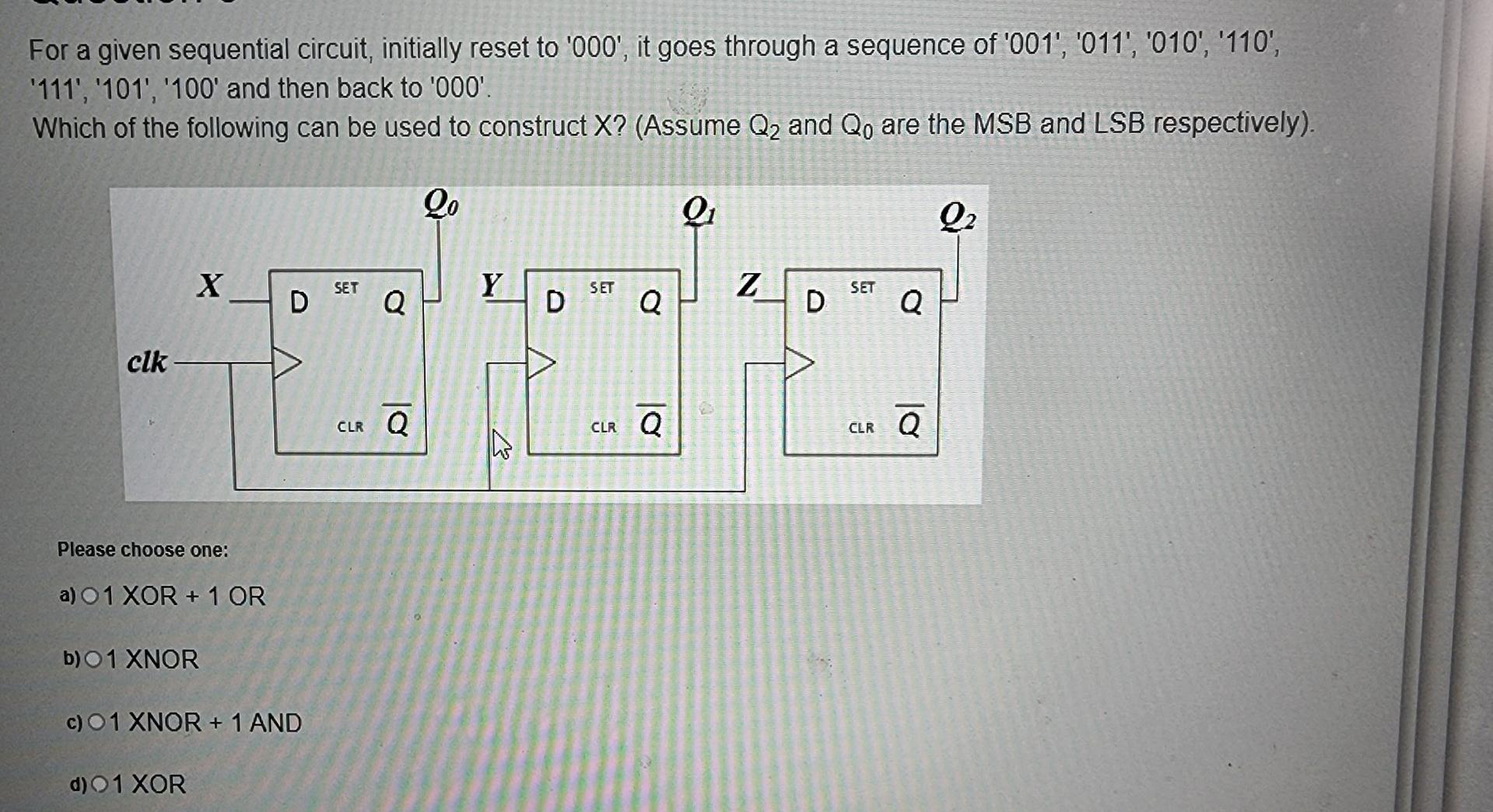 Solved For a given sequential circuit, initially reset to | Chegg.com