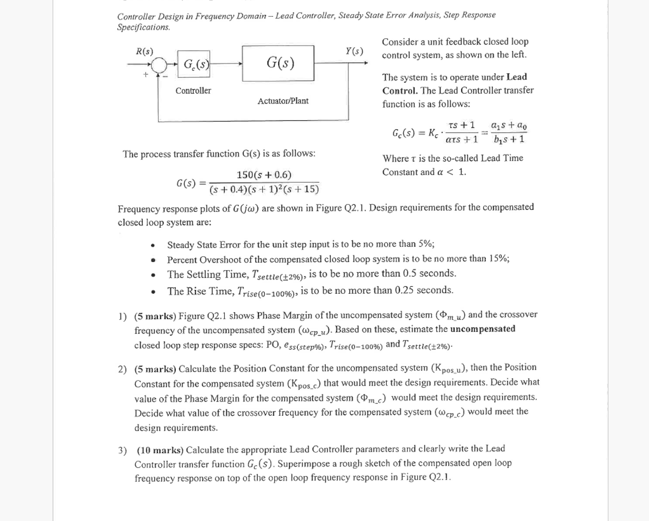 Solved Controller Design in Frequency Domain - ﻿Lead | Chegg.com