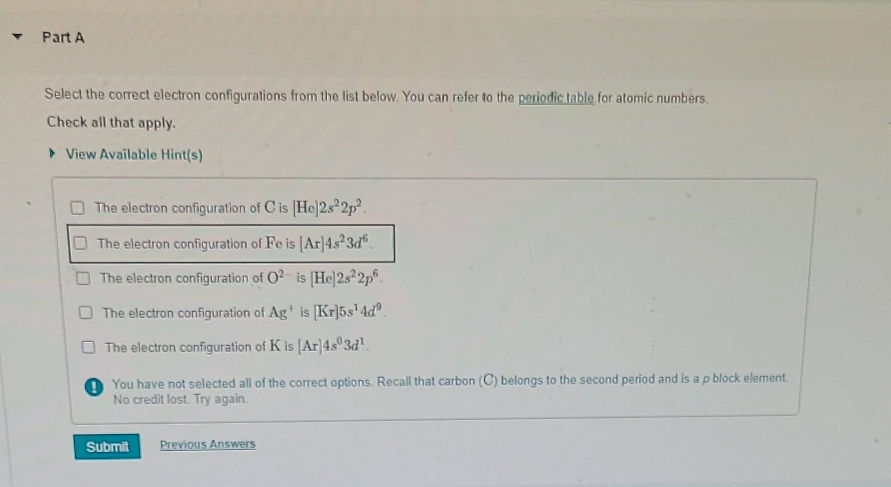 Solved Select the correct electron configurations from the | Chegg.com