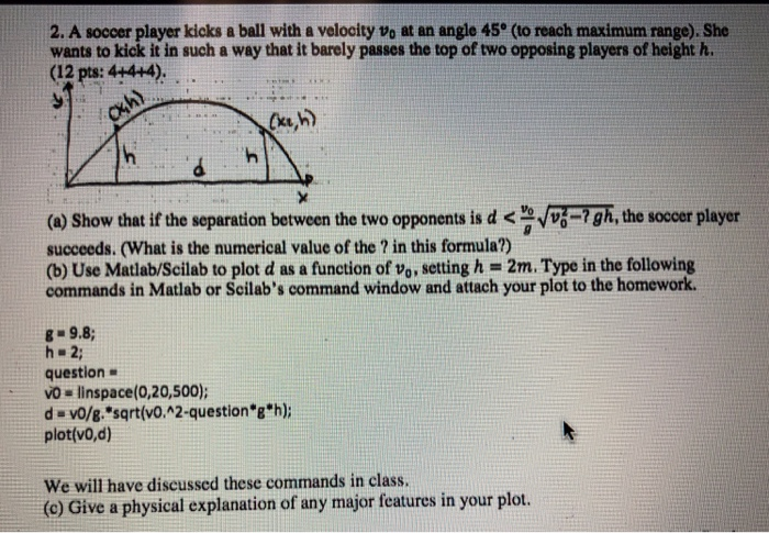 Solved 2. A soccer player kicks a ball with a velocity to at | Chegg.com