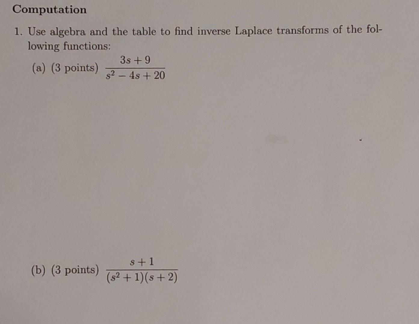 Solved 1. Use algebra and the table to find inverse Laplace | Chegg.com