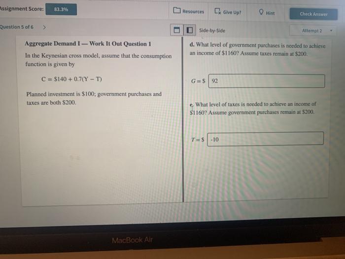 Solved Assignment Score: 83.3% Resources Give Up? Hint Check | Chegg.com