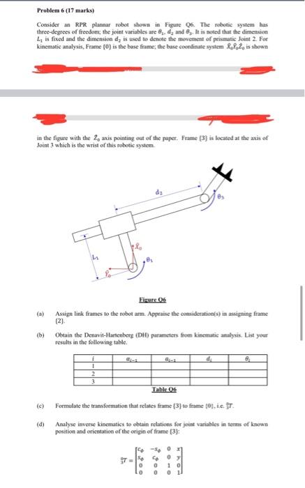 Solved Problem 6 (17 marks) Consider an RIPR plannar robot | Chegg.com