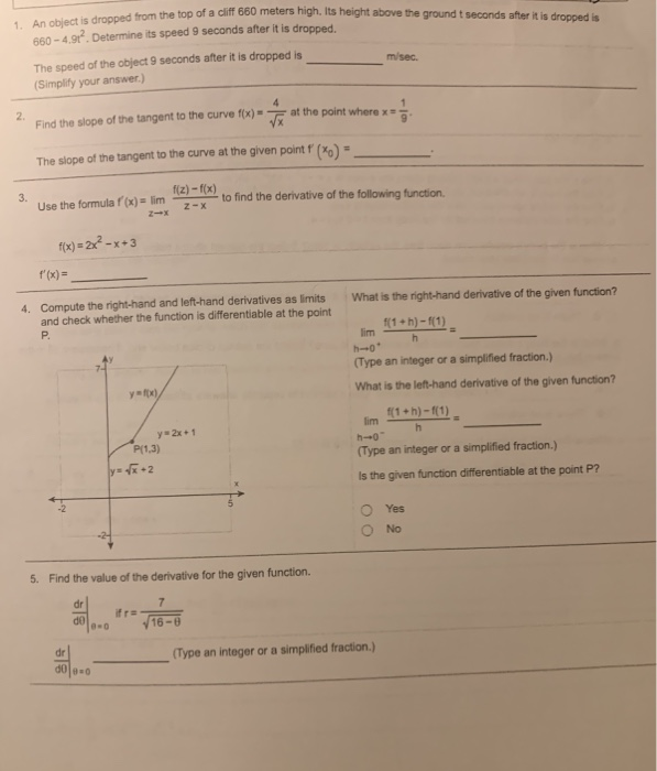 Solved the top of a cliff 660 meters high. Its height above | Chegg.com