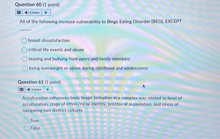 Solved All of the following increase vulnerability to Binge | Chegg.com