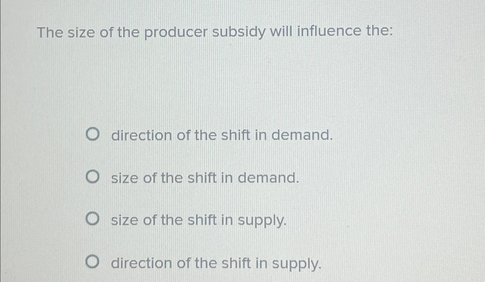Solved The size of the producer subsidy will influence | Chegg.com