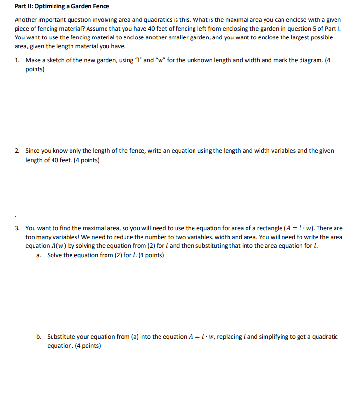 Solved Part II: Optimizing a Garden FenceAnother important | Chegg.com