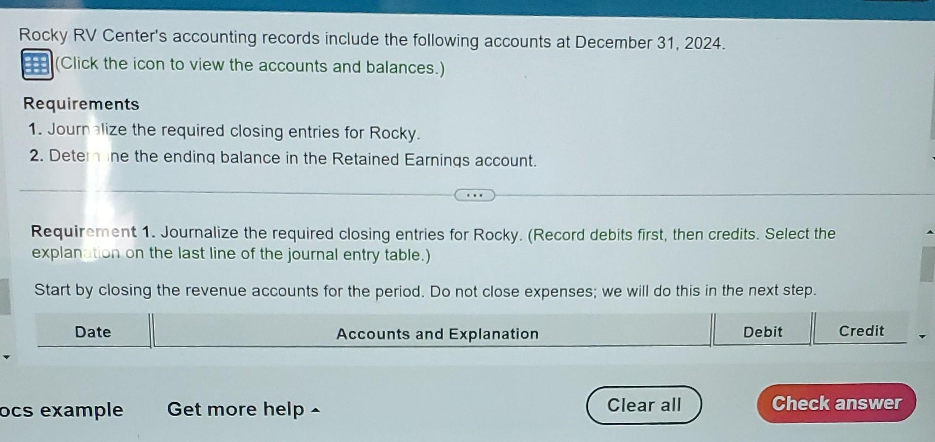Solved Rocky RV Center's accounting records include the | Chegg.com