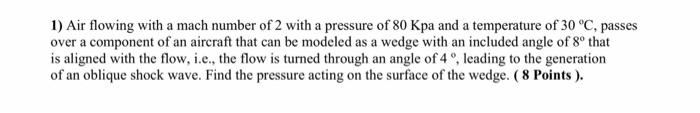 Solved 1) Air flowing with a mach number of 2 with a | Chegg.com