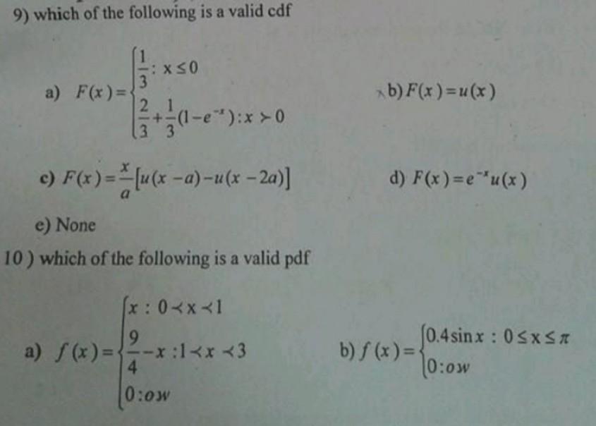 Solved 9) which of the following is a valid cdf a) | Chegg.com