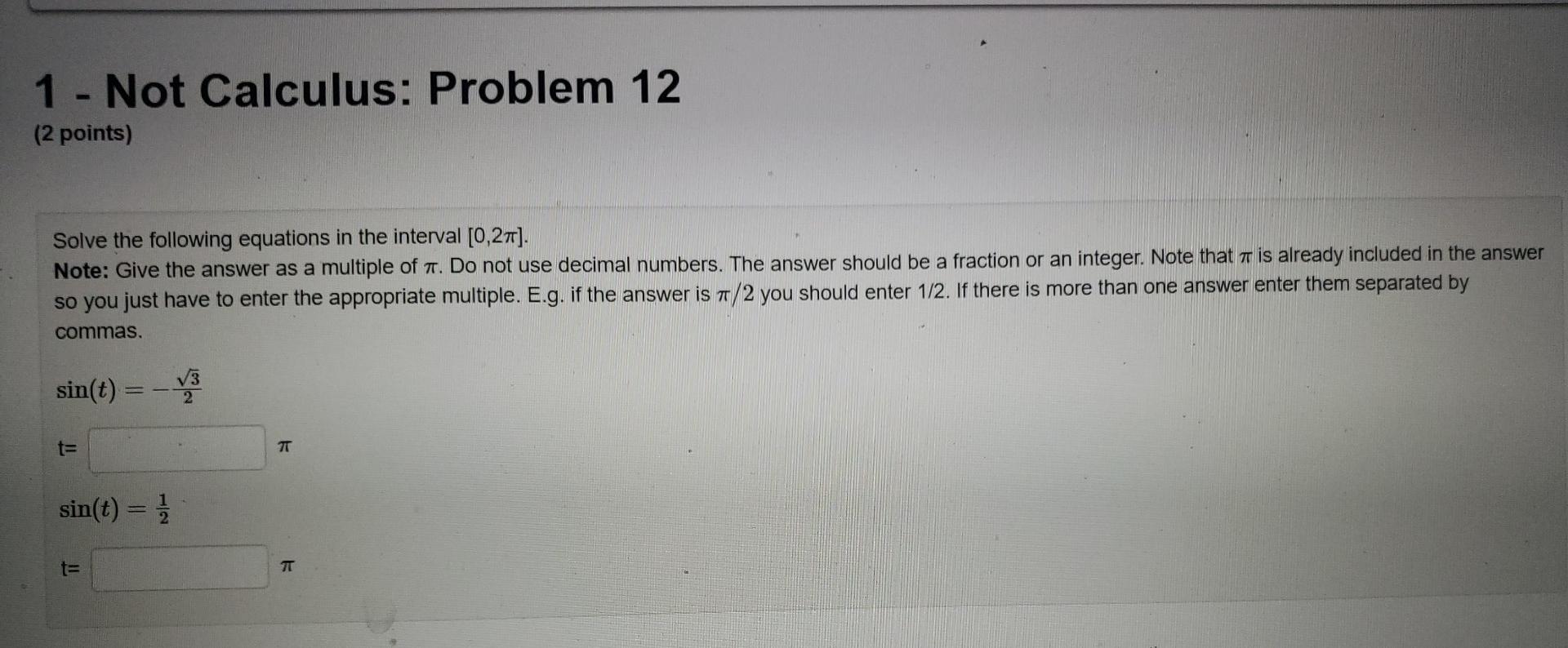 Solved 1 - Not Calculus: Problem 12 (2 points) Solve the | Chegg.com