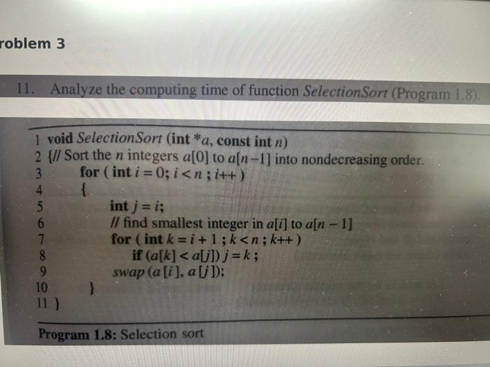 Solved 11. Analyze the computing time of function | Chegg.com