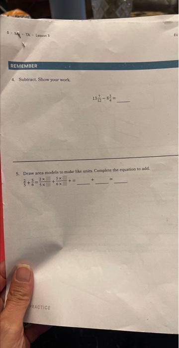 Solved 4. Subtract. Show your work. 13127−843= 5. Draw area | Chegg.com