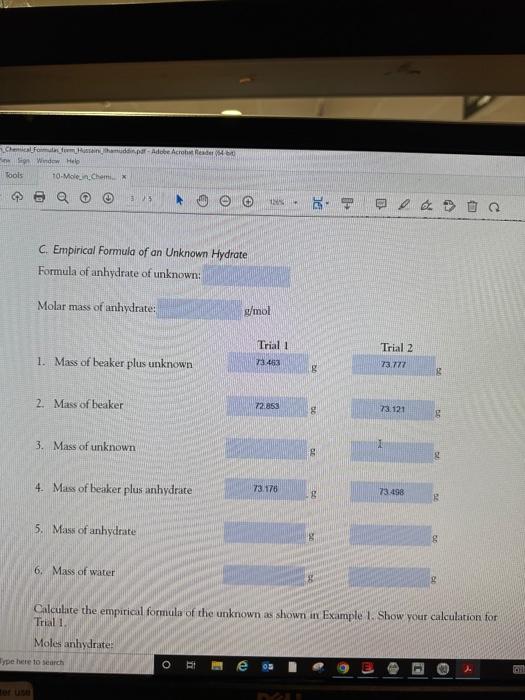 Solved Calculate the empirical formula of the alum as shown | Chegg.com