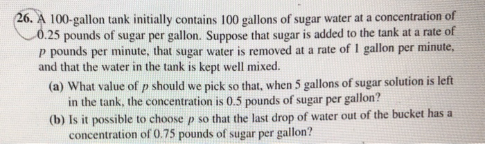 Solved 26. A 100-gallon tank initially contains 100 gallons | Chegg.com