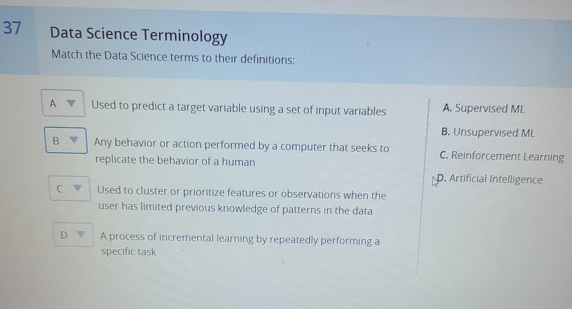 Solved Data Science Terminology Match the Data Science terms | Chegg.com