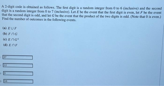 A 2-digit code is obtained as follows. The first | Chegg.com