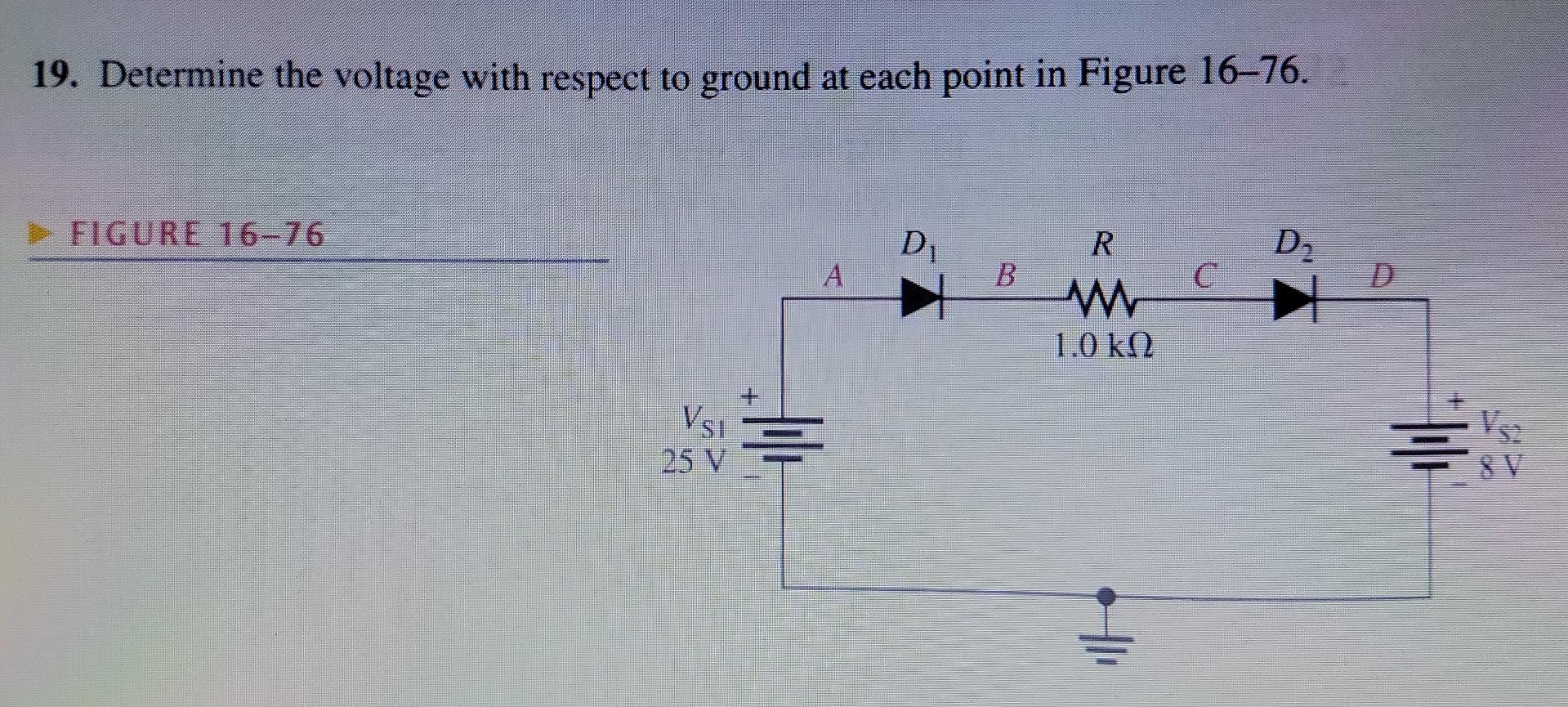 Solved 19. Determine the voltage with respect to ground at | Chegg.com