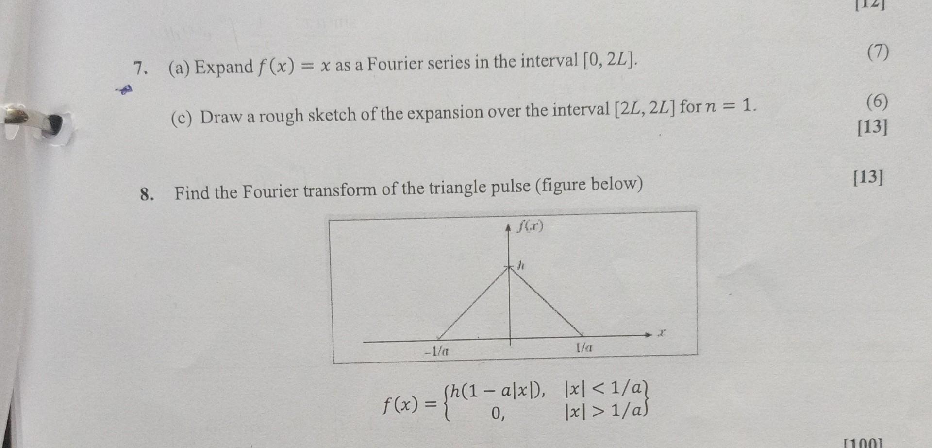 Solved 7. (a) Expand f(x)=x as a Fourier series in the | Chegg.com