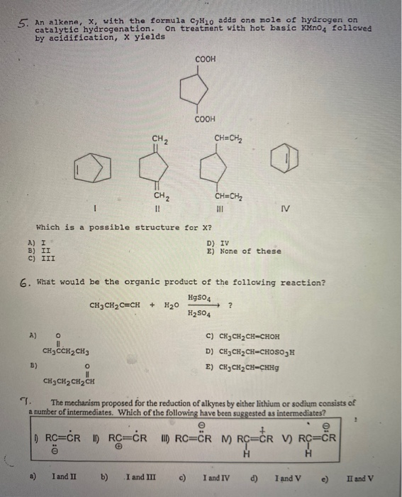 Solved 5. An alkene, X, with the formula C7H10 adds one mole | Chegg.com