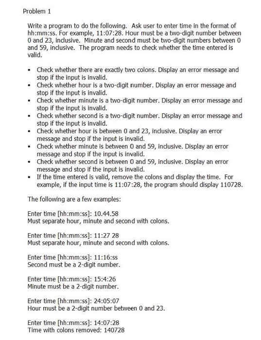 Solved Problem 1 Write a program to do the following. Ask | Chegg.com