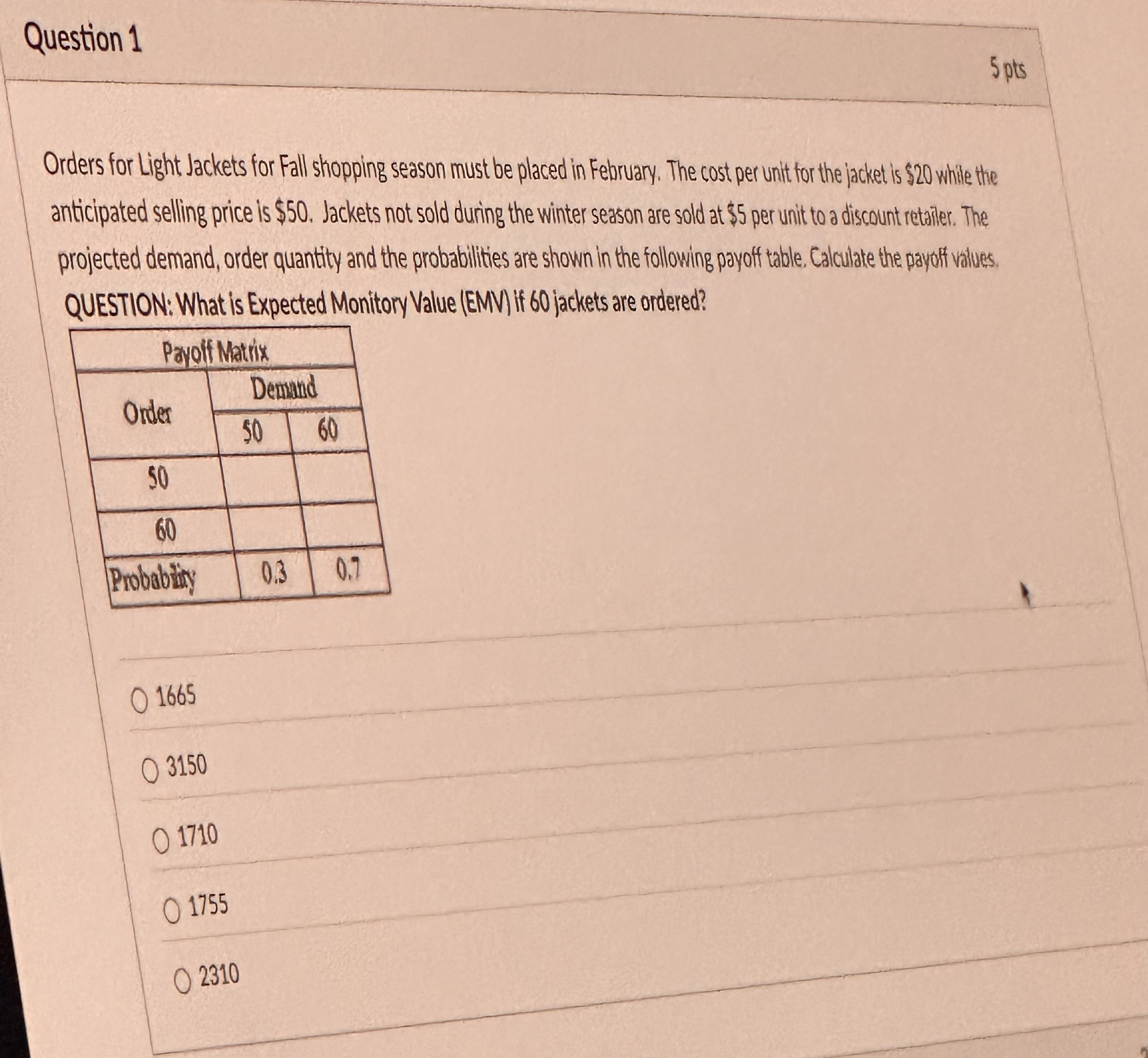 Solved Orders for Light Jackets for Fall shopping season | Chegg.com