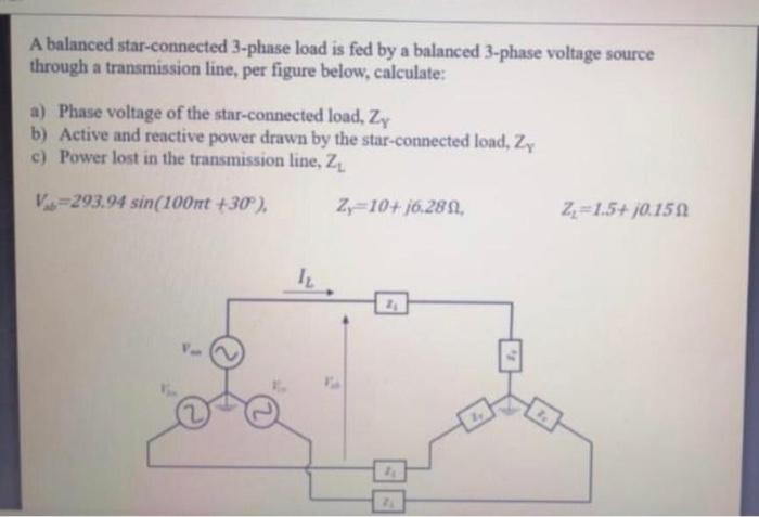 Solved A balanced star-connected 3-phase load is fed by a | Chegg.com
