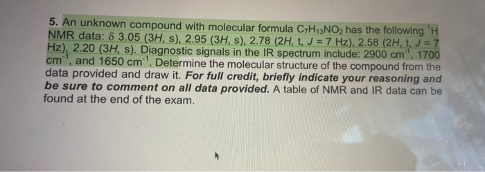 Solved 5. An unknown compound with molecular formula | Chegg.com