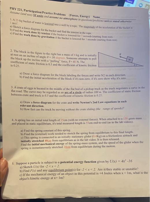 Solved PHY 221. Participation/Practice Problems Forces, | Chegg.com