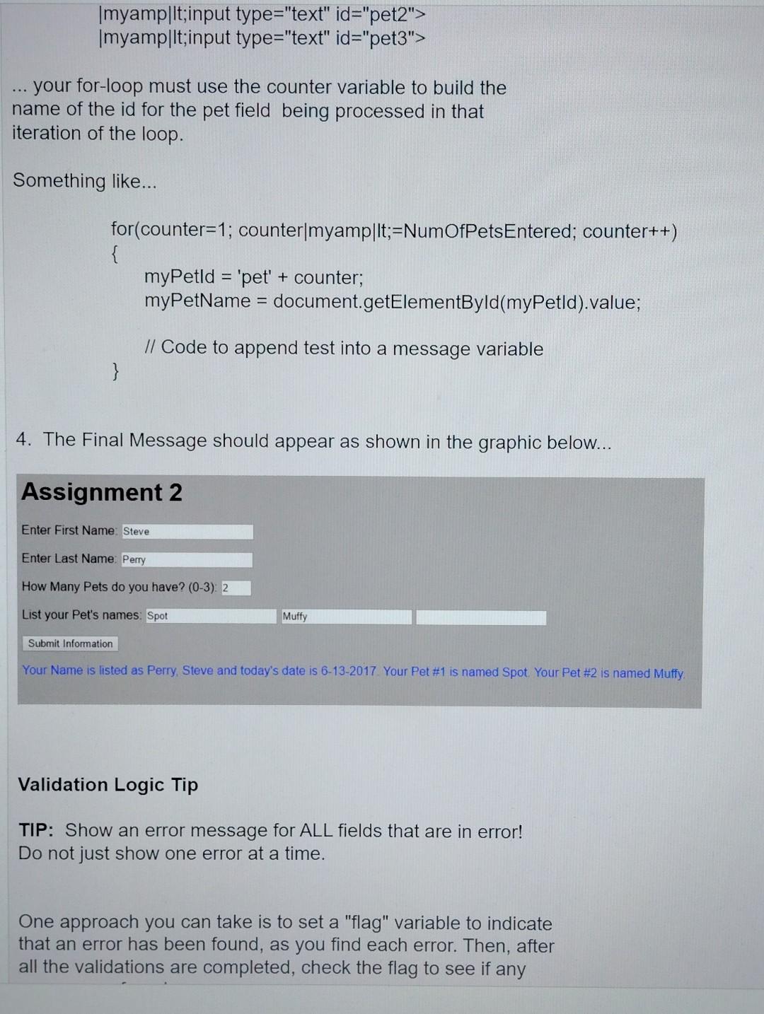 Solved JavaScript requirements and HTML how many pets | Chegg.com
