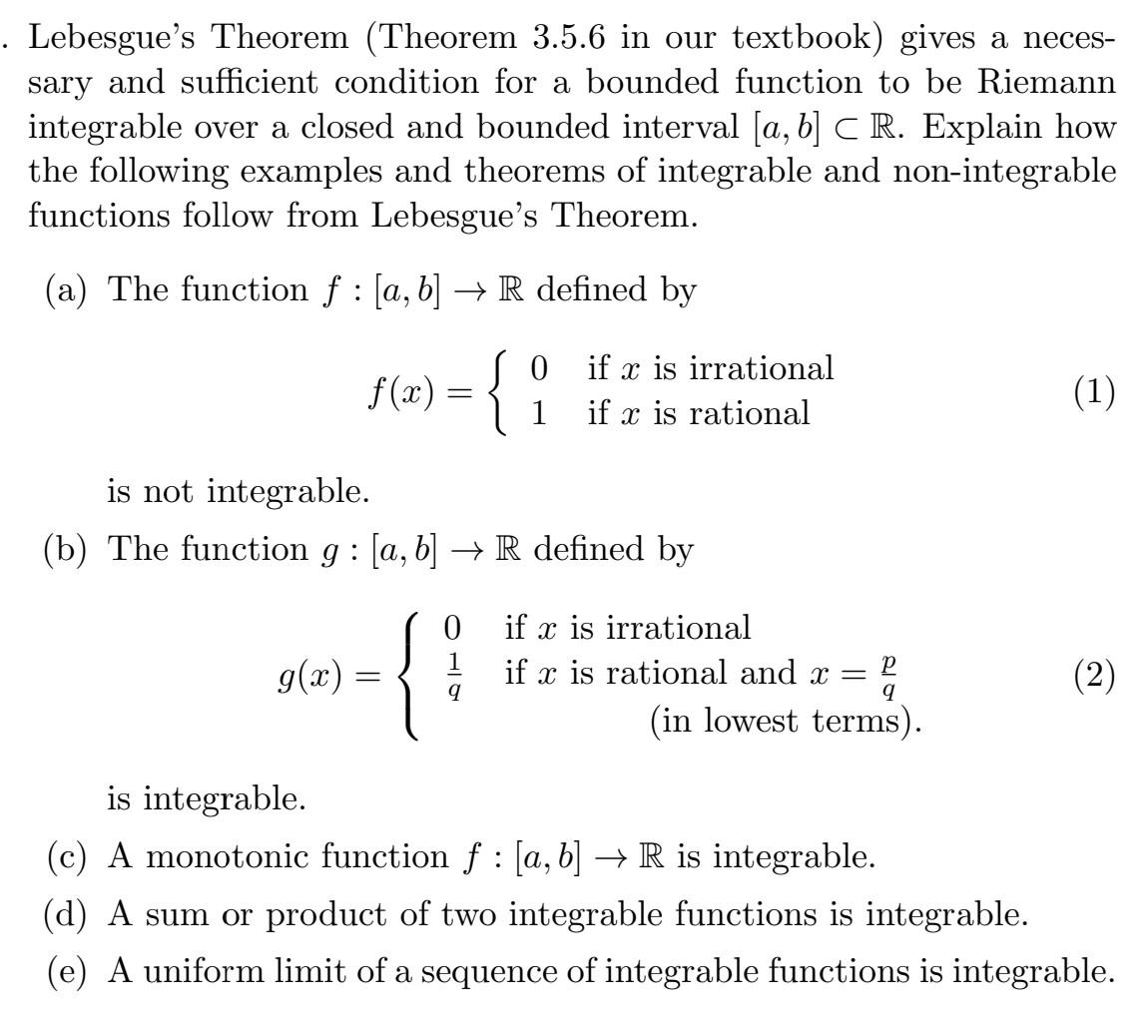 Solved Lebesgue's Theorem (Theorem 3.5.6 in our textbook) | Chegg.com