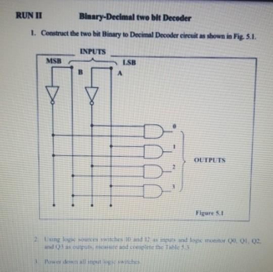 Solved RUN II Binary-Decimal two bit Decoder 1. Construct | Chegg.com