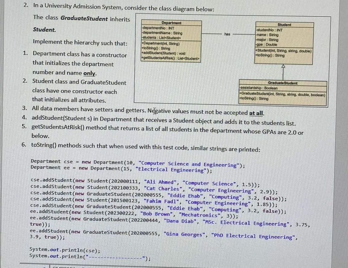 Solved In a University Admission System, consider the class | Chegg.com