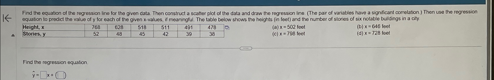 equation to predict the value of y ﻿for each of the | Chegg.com