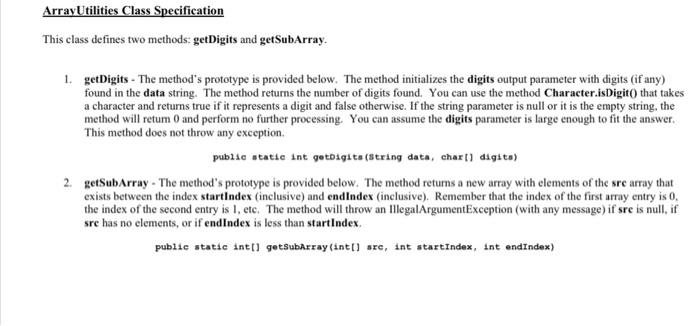 Solved ArrayUtilities Class Specification This class defines | Chegg.com