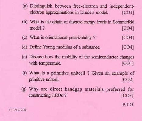 Solved (a) Distinguish between free-electron and | Chegg.com